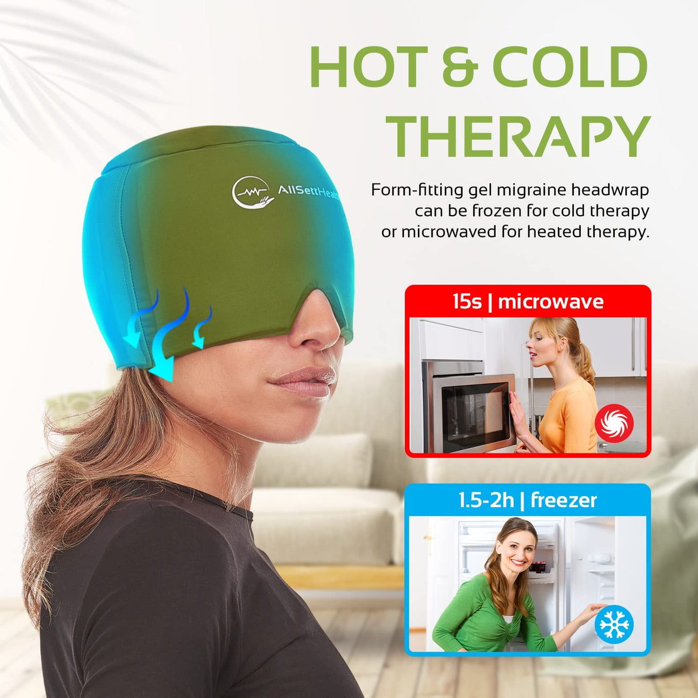 Migraine Relief Ice Cap Head Wrap | Hot & Cold Gel Headache Mask ...