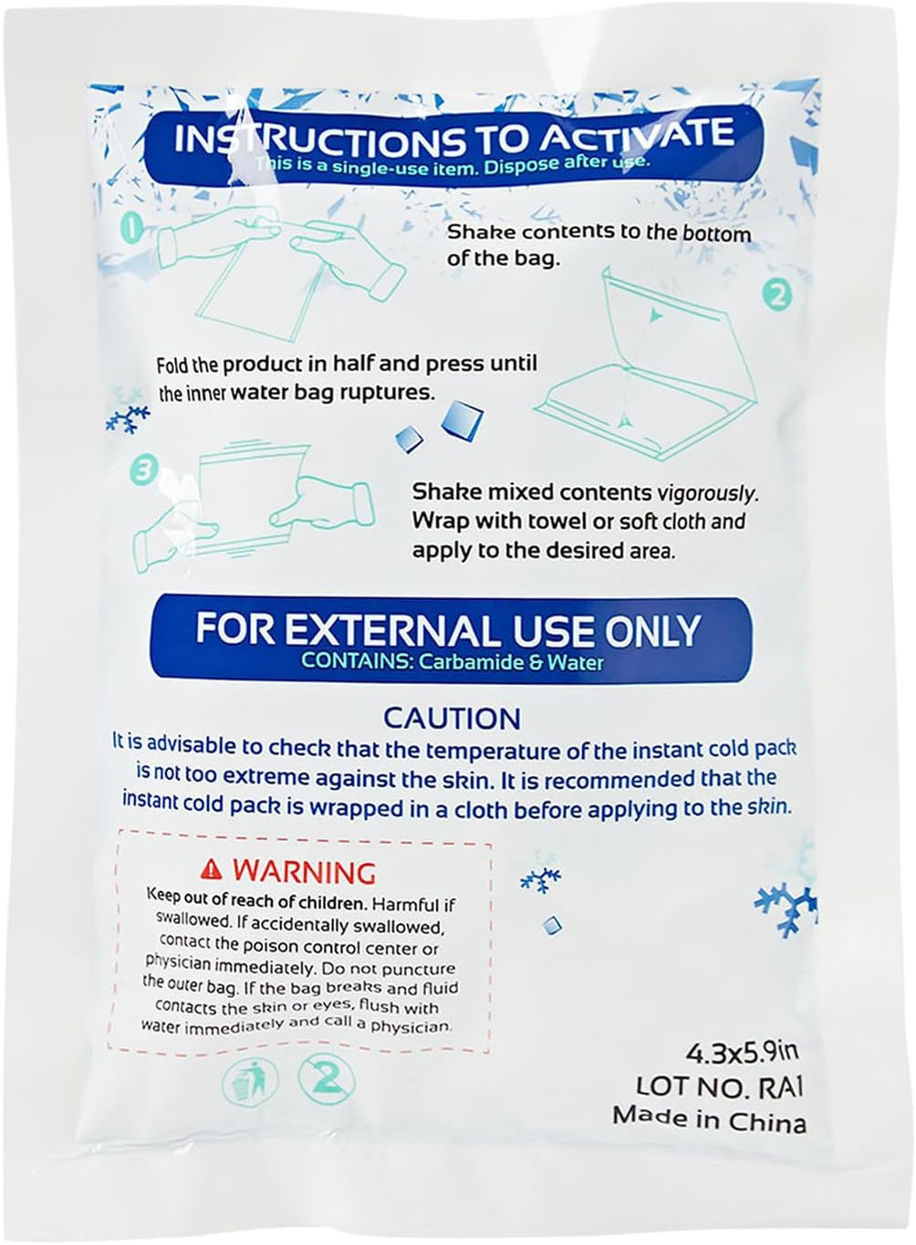 50 Packs Instant Ice Cold Pack (6” x 4.5”) - Disposable Instant Ice Pa ...