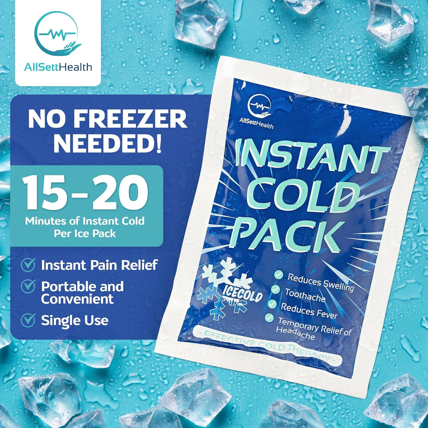 Instant Ice Cold Pack (6” x 4.5”) - 100 Packs Disposable Instant Ice P ...