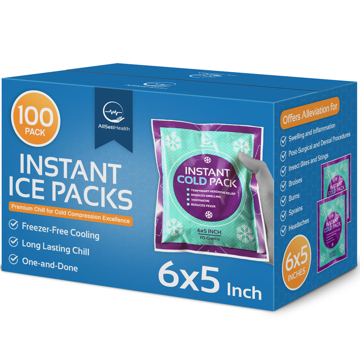 Disposable Instant Ice Packs for Injuries | 100 Pack Cold Compress ...