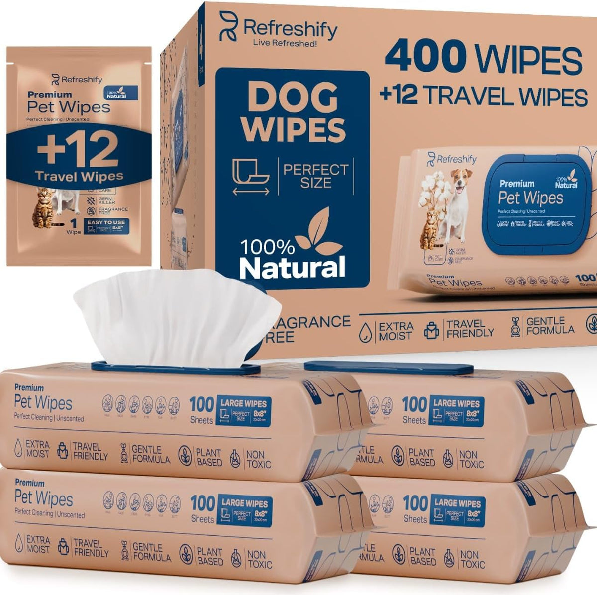 Pet Wipes for Dogs and Cats - 400 Pack Dog Wipes for Paws and Butt - P ...