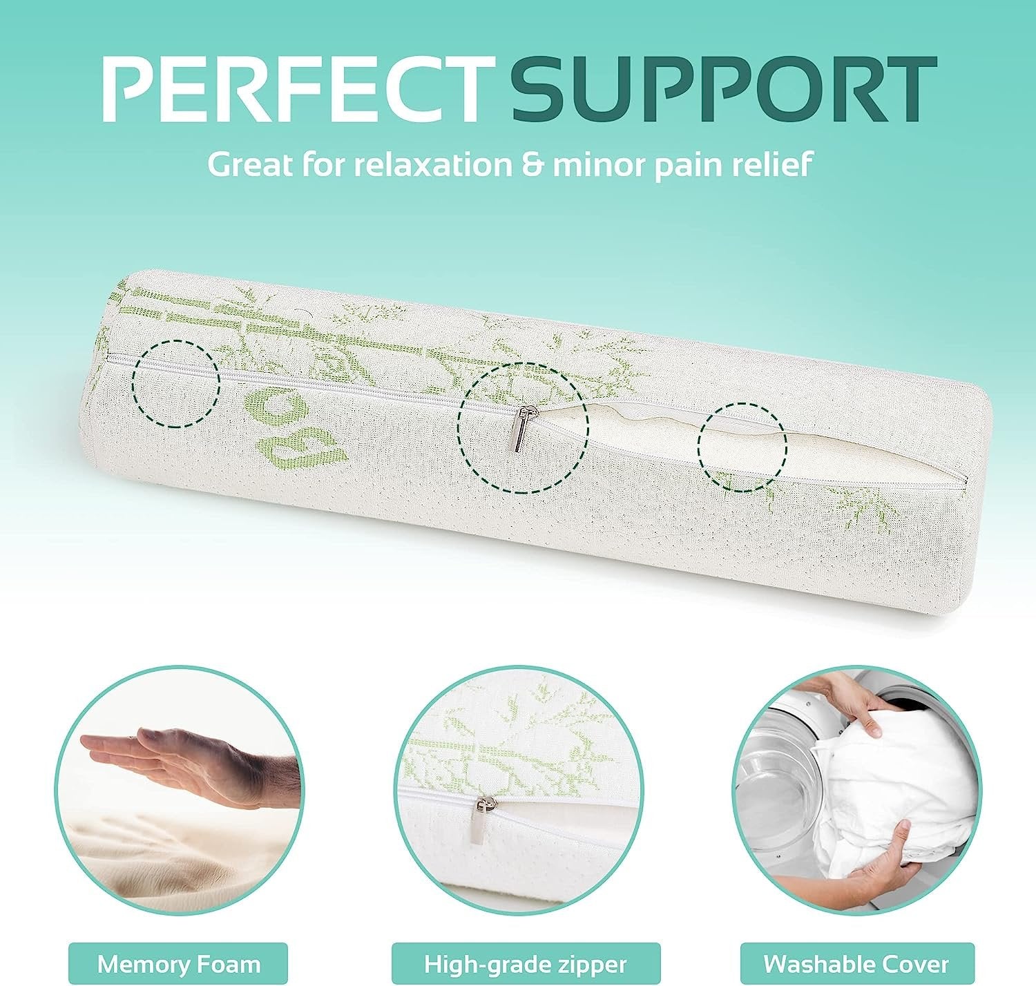 2 Pack Bamboo Cervical Neck Roll Memory Foam Pillow, Round Neck, Suppo ...